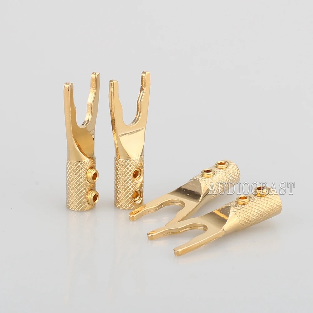Jual CAUD 8x Pure copper 24K Gold Plated Spade Plug Speaker Cable Fork Screw locking Spade ...