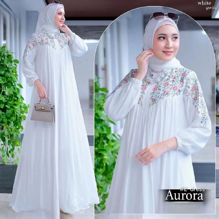 Jual TERUJI Baju Gamis Kondangan Aurora Dress BC Bahan Crinkle Airflow Aplikasi Bordir Dres ...