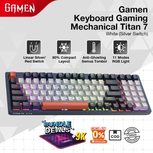 Jual GAMEN Titan 7 Mechanical Keyboard Full Size 104 Key Outemu Silver ...