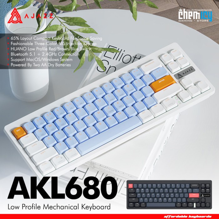 Jual Ajazz AKL680 Low Profile Wireless Bluetooth Mechanical Gaming ...
