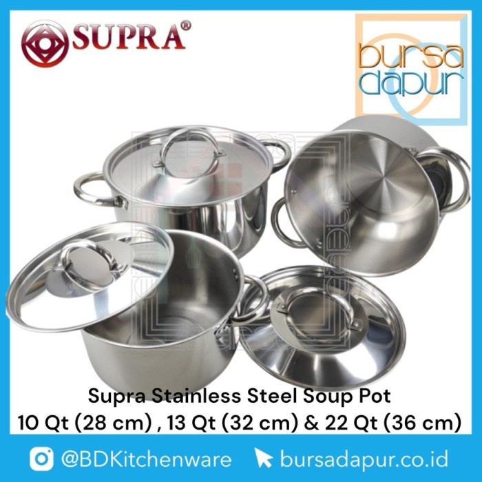 Jual Supra Stainless Cookware Soup Pot 10 qt / Panci Stainless 9,5 ...