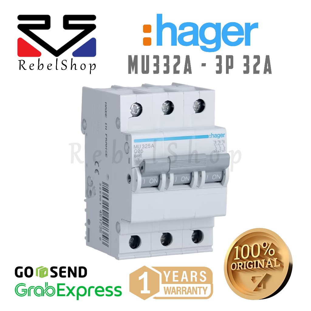 Jual Hager MCB 3P 32A MU332A 6kA 3 Phase 32 Ampere SNI - Triple Pole ...