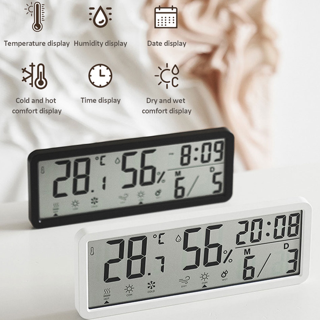 Jual Digital Wall Clock Large LCD Clock Temp Humidity Date Time Display ...
