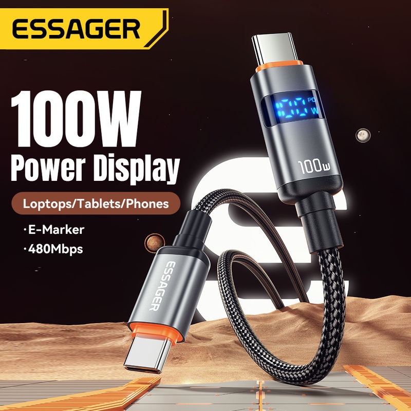 Jual ESSAGER Kabel Data USB Type C Fast Charging Braided LED Display ...