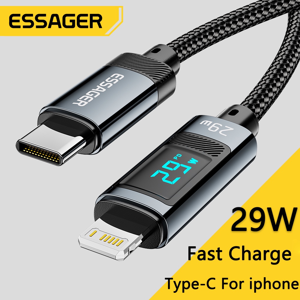 Jual ESSAGER Kabel Data USB Type C to Lightning Multifungsi LED 29W 1M ...