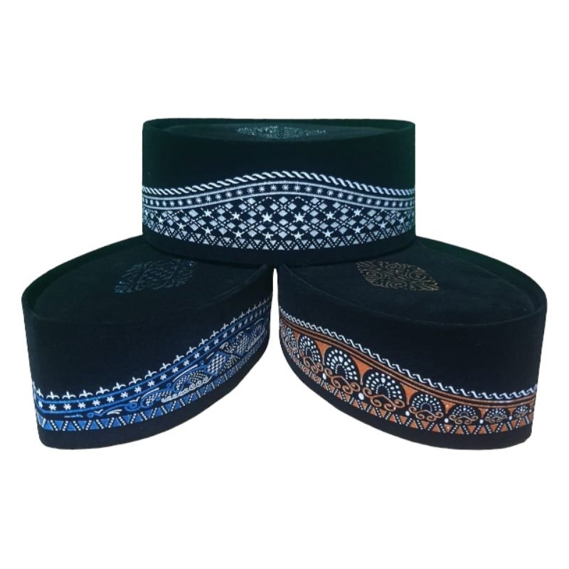 Jual SONGKOK NASIONAL MOTIF BATIK Murah, Peci Kopiah Hitam Sablon Batik ...
