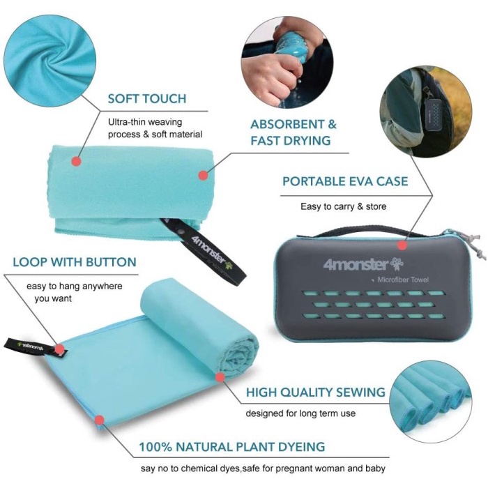 Jual Handuk Microfiber 4Monster Eva Case Travel Gym Renang Portable ...