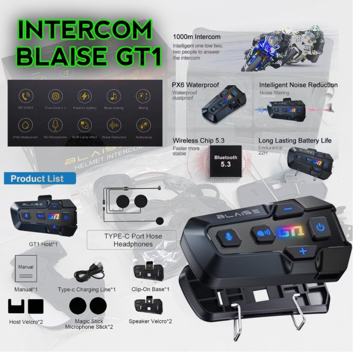 Jual Intercom Blaise Gt1 Intercom Helmet ( Dapat 2 Mic ) | Shopee Indonesia