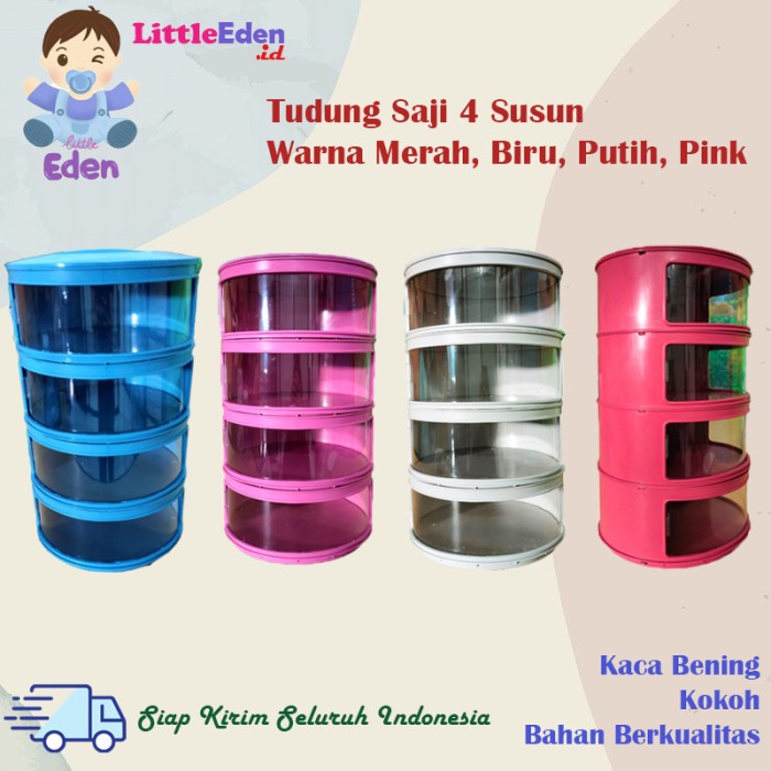 Jual Tudung Saji 4 Susun Tempat Makanan Bertingkat (Merah, Putih, Pink ...