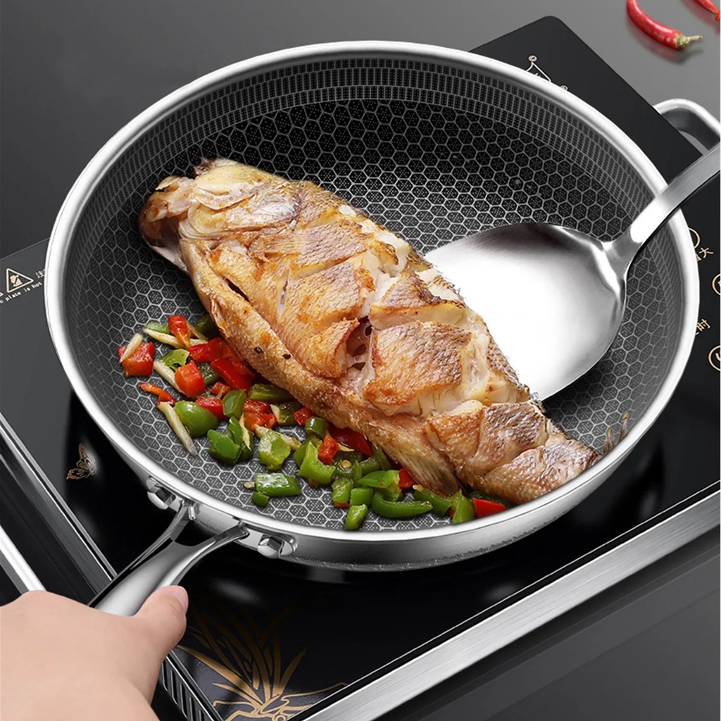 Jual Frying Pans 316 Stainless Steel Skillet Honeycomb Wok Pan ...