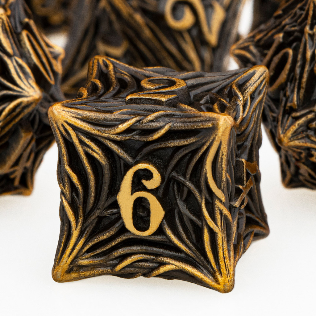 Jual Tree Root Dnd Metal Dice Set Ancient Gold D+D Polyhedral Dice For ...