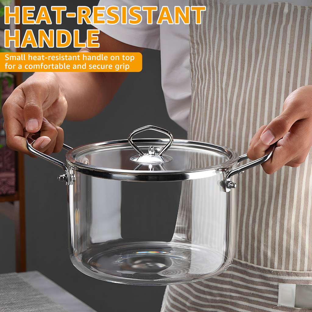 Jual Glass Cooking Pot 2.5L/3.5L Heat Resistant Simmer Pot Clear Glass ...