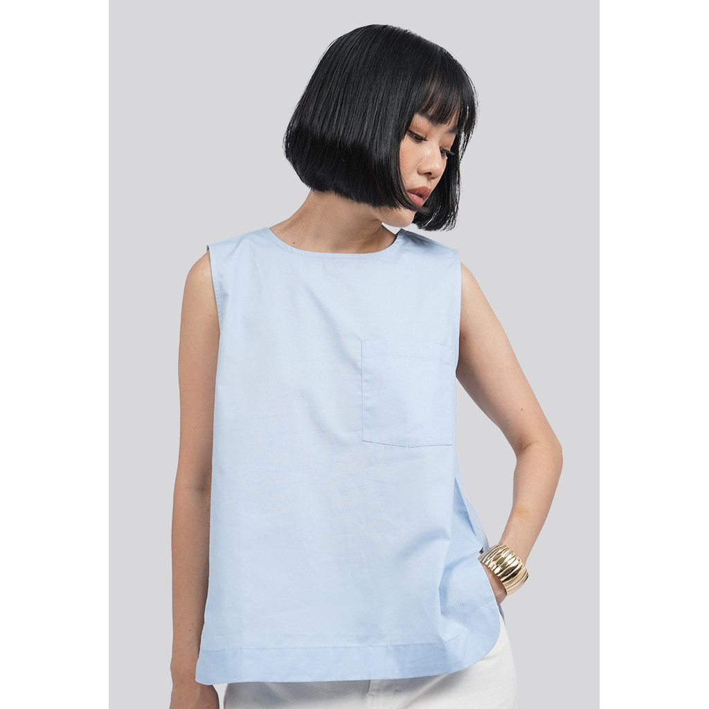 Jual Executive Sleeveless Cotton Top with Front Pocket Lt. Blue ...