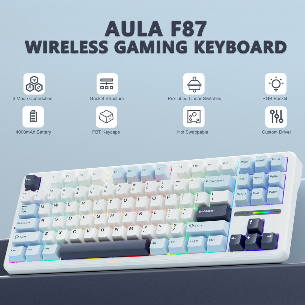 Jual Aula F87 Pro Gasket Gaming Mechanical Keyboard 75% Tkl Layout ...