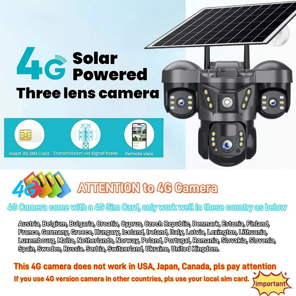 Jual 4G Solar Home Surveillance Cameras Tri-Lens 15Mp Hd Night Vision ...