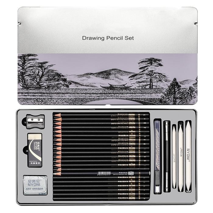 Jual Nyoni Drawing Pencil Gambar Set 29Pcs Metal Tin Box Pensil Gambar ...