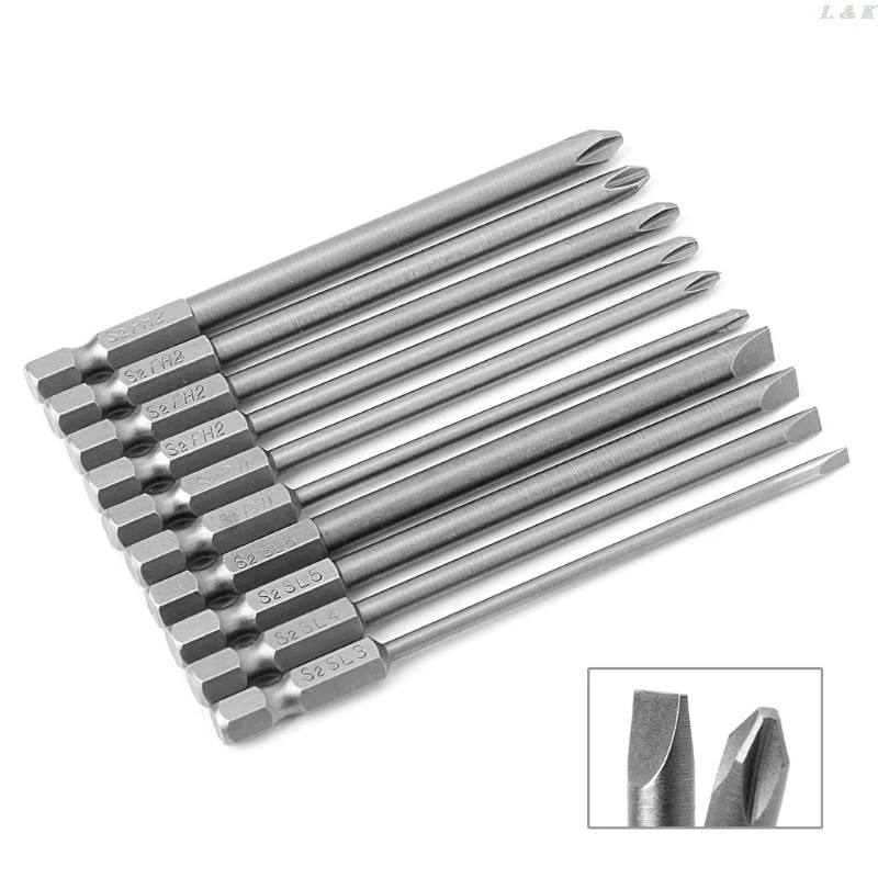 Jual 10pcs/set Alloy Steel S2 Slotted Phillips Manual Screwdriver Drill ...