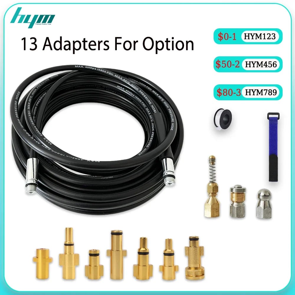 Jual 13 Adapters High Pressure Spray Gun Hose Sewer Drain Cleaning Hose ...