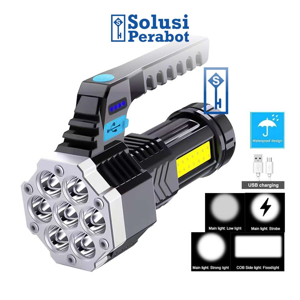 Jual Senter LED Gagang 7 Mata 4 Mode Cahaya LED COB E036x SP / Work ...