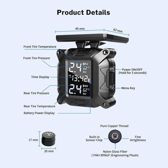 Jual Tpms Motor M7 M9 M11 Wireless Solar Panel Pressure Monitoring ...