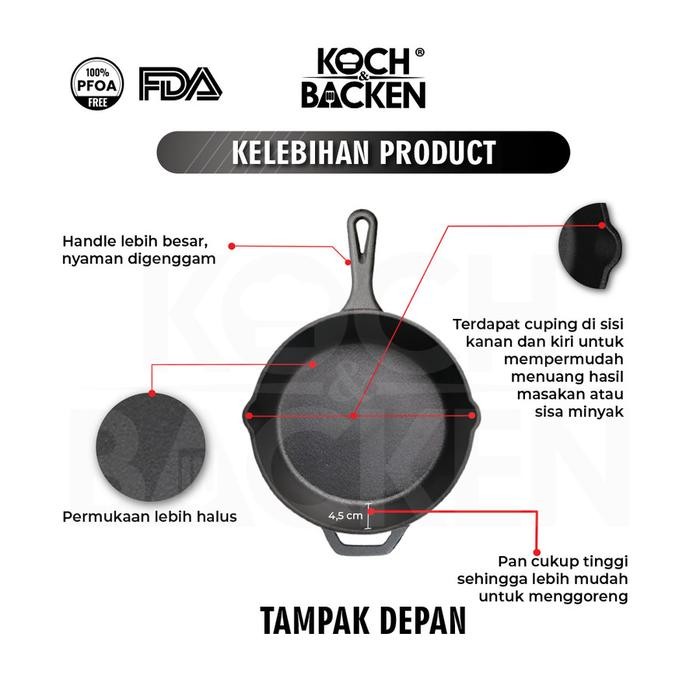 Jual KOCH&BACKEN Cast Iron Skillet Preseasoned - Panci Wajan Besi Cor ...