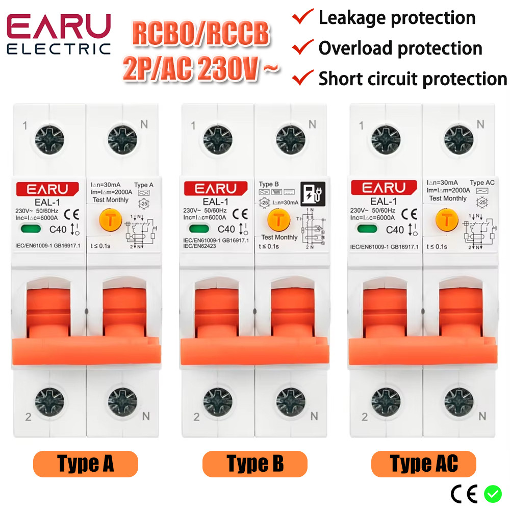 Jual NEW 2P 30mA AC A B Type RCBO RCCB MCB Electronic Residual Current ...