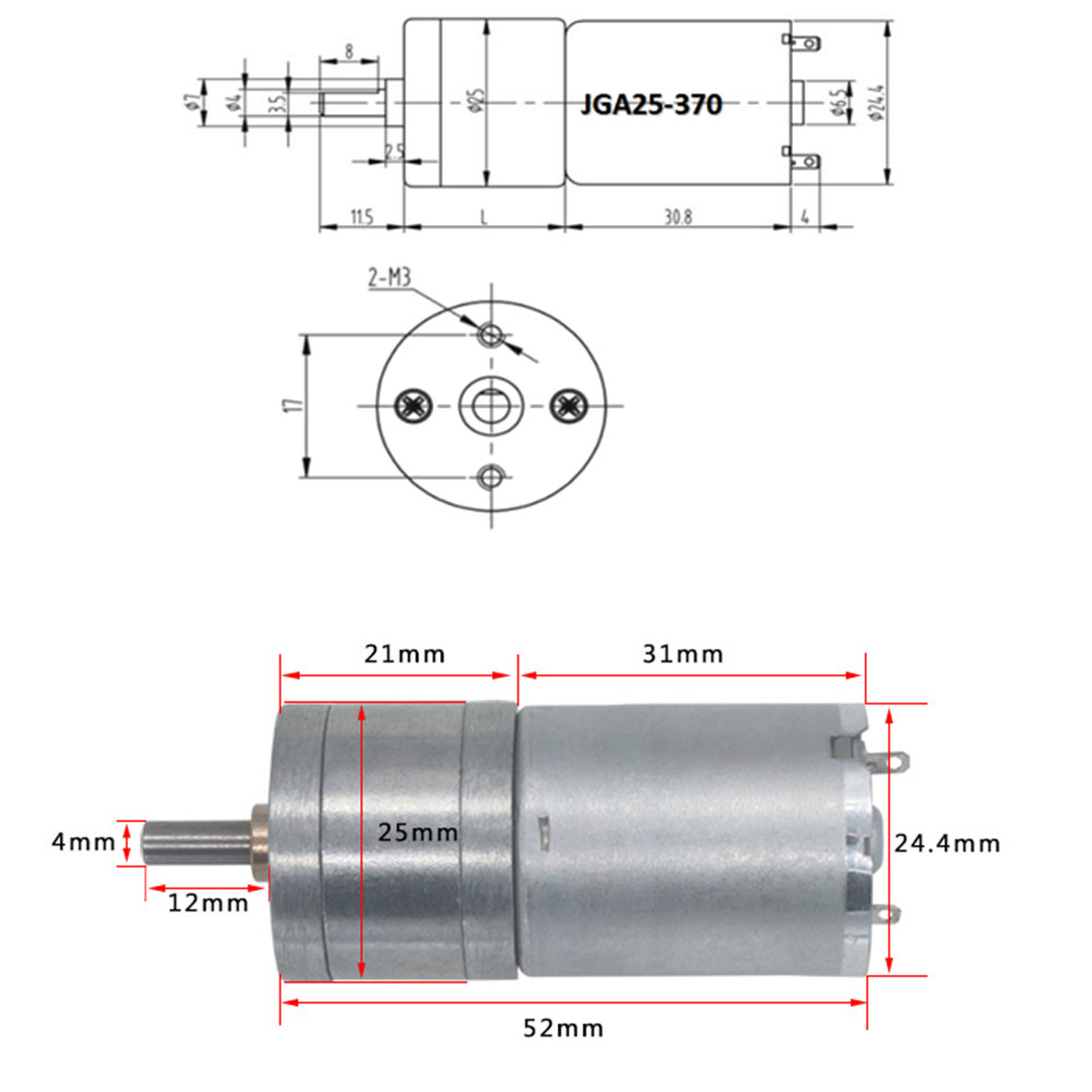 Jual JGA25-370 Motor Roda Gigi Motor DC 6V 12V 24V Motor Roda Gigi ...