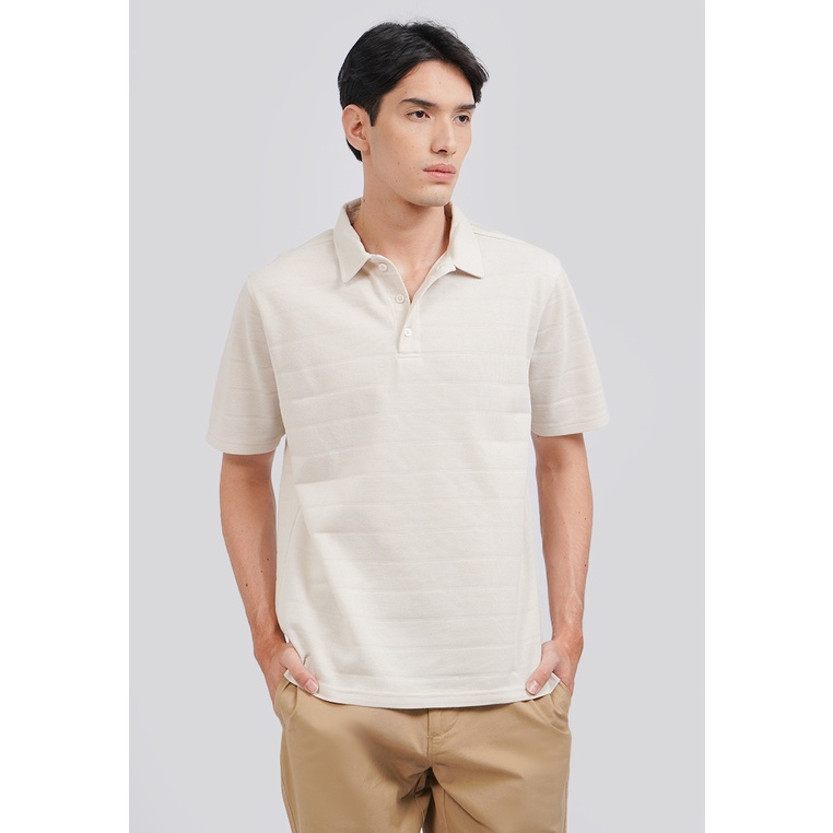 Jual Executive Textured Polo Shirt with Button Ecru | Shopee Indonesia