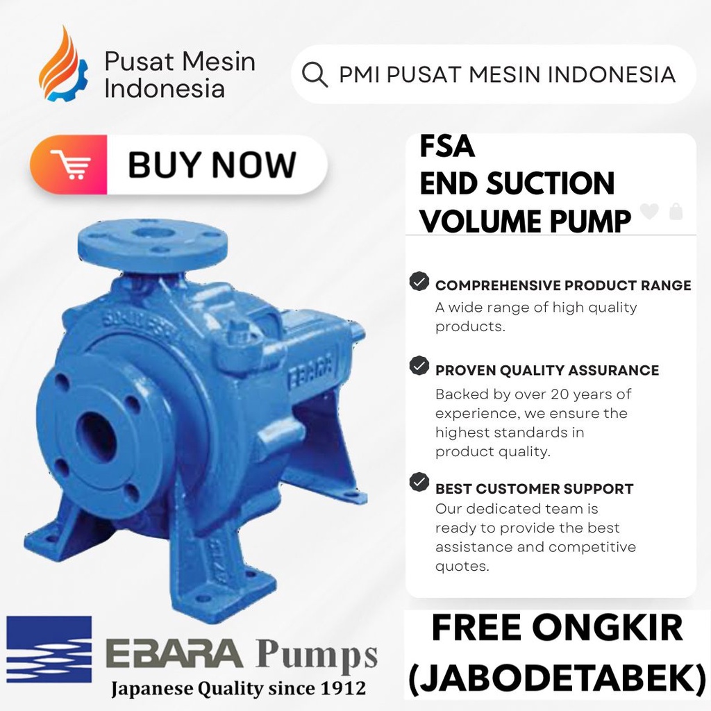 Jual POMPA CENTRIFUGAL PUMP EBARA 150 x 100 FSKA IMPELLER SIZE:320MM MS MECHANICAL SEAL (CI/BC ...