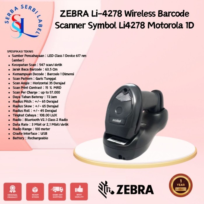 Jual ZEBRA Li-4278 Wireless Barcode Scanner Symbol Li4278 Motorola ...
