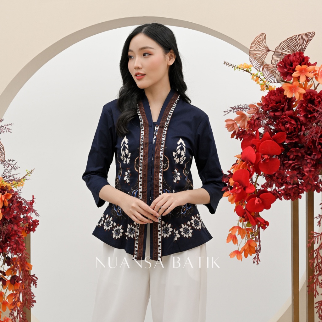 Jual Nuansa Batik Blouse Batik Model Kutu Baru Lengan 7/8 Bahan Katun Stretch | Shopee Indonesia