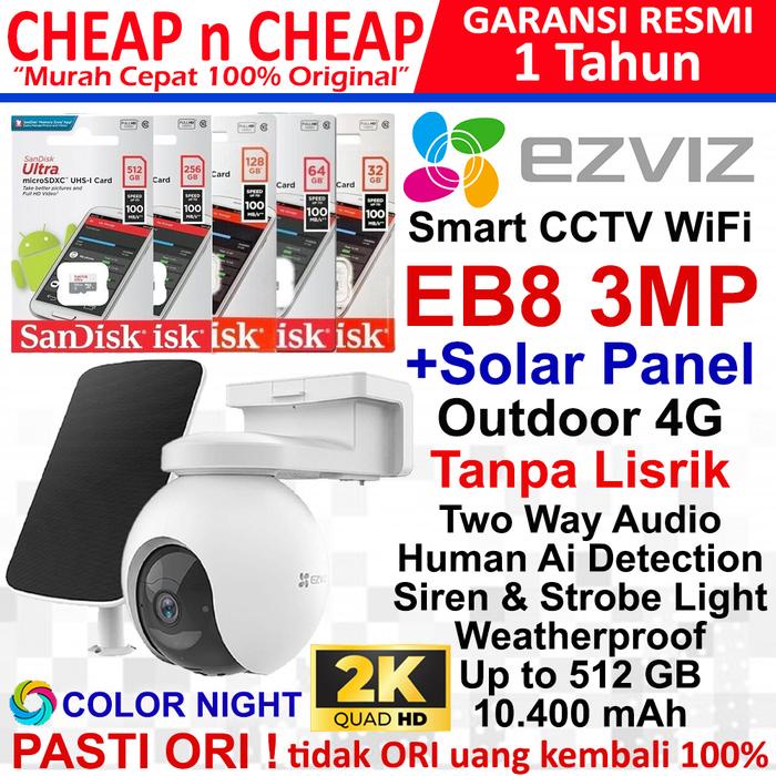 Jual Ezviz EB8 + Solar 3MP 2K 4G Battery Camera - Smart CCTV Wifi ...