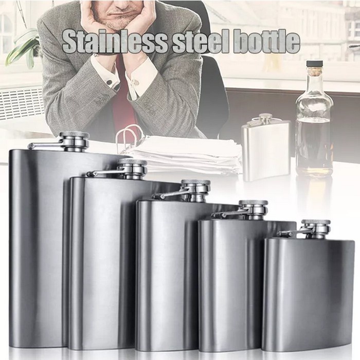 Jual JTTOP" BOTOL MINUM WINE WISKY VODKA GEPENG STAINLESS STEEL KB1331 ...