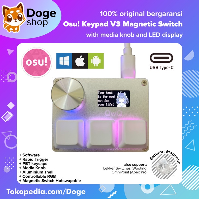 Jual Osu! Nono V3 Keyboard Magnetic Switch Wooting LED Display Knob ...