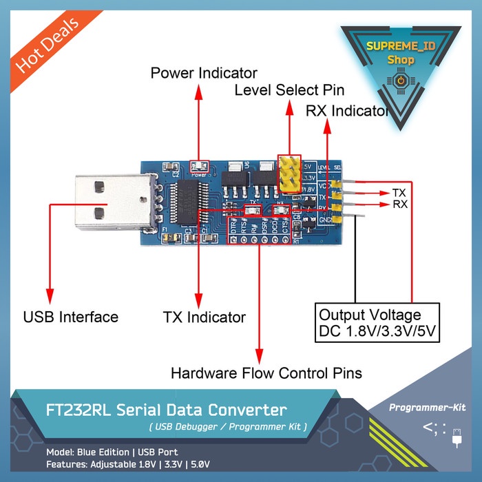 Jual FT232RL mini USB to TTL Serial COM Interface 3.3-5V Arduino ...