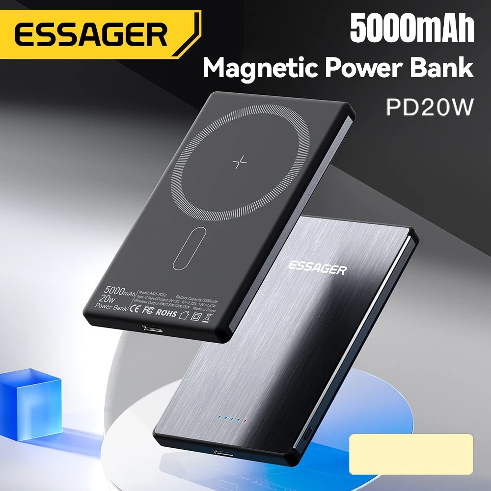 Jual ESSAGER Power Bank 5000mAh Wireless Magnetic Magsafe Type C Port ...
