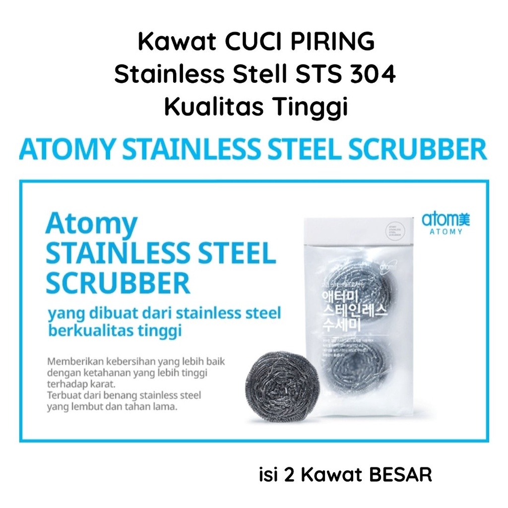 Jual Atomy Stainless Steel Scrubber Kawat Cuci Piring Besar isi 2 kawat ...