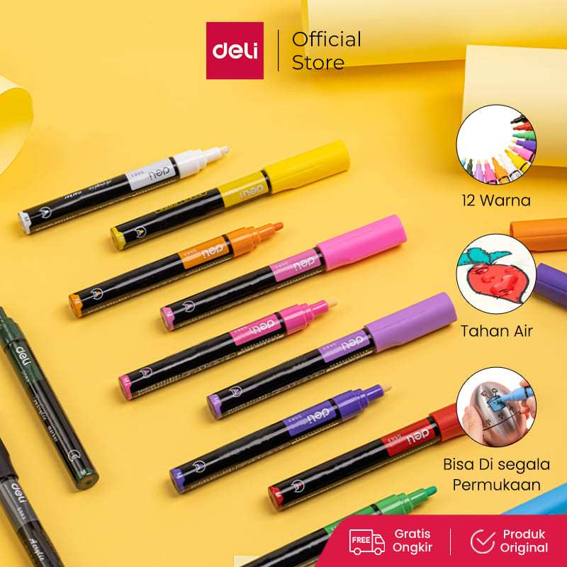 Jual Deli Acrylic Marker / Spidol Akrilik Papan Tulis / Kaca 12 Warna ...