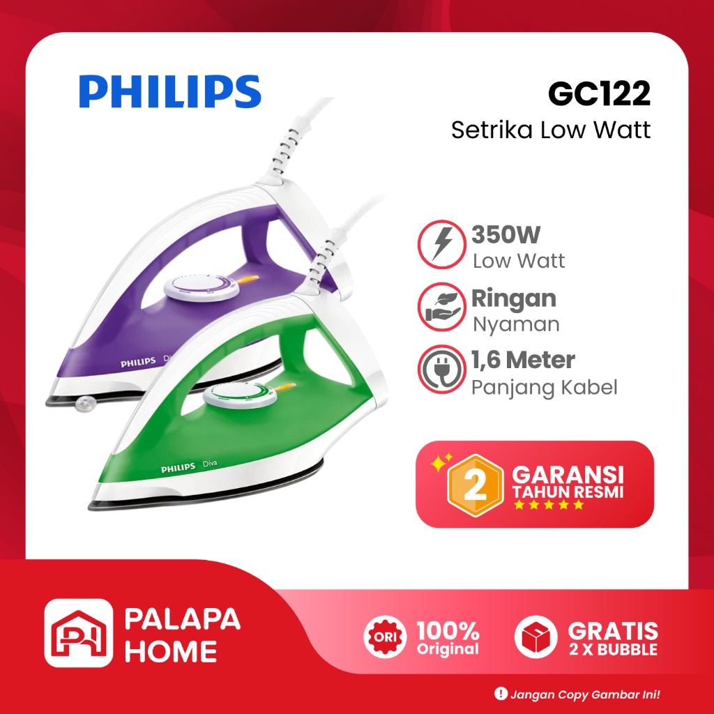 Jual Philips Setrika GC122 Dry Iron Gosokan Phillips Tapak Licin Tidak Lengket Setrikaan Philip ...