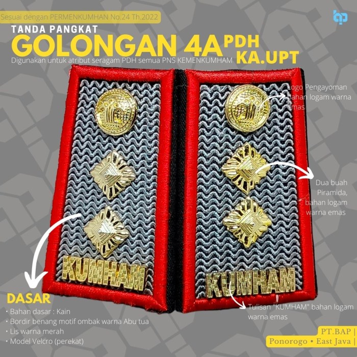 Jual JTTOP" TANDA PANGKAT PDH KEMENKUMHAM GOLONGAN 4A KEPALA UPT ( IVA ...