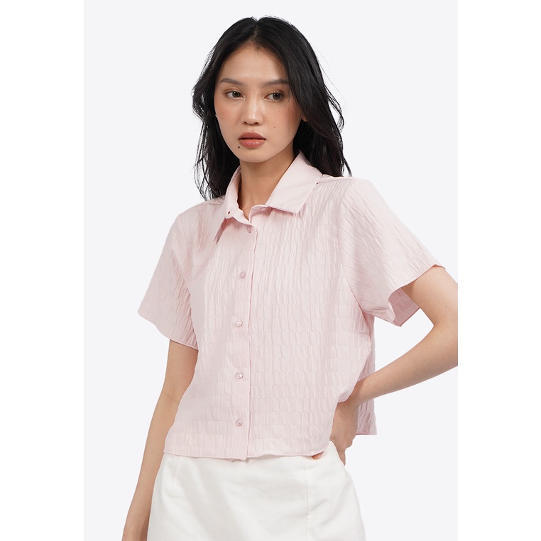 Jual COLORBOX Textured Short Sleeve Blouse Lt. Pink | Shopee Indonesia