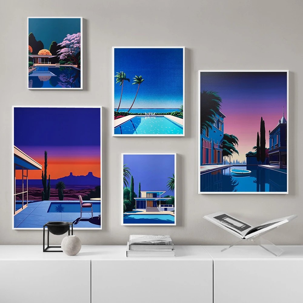 Jual Hiroshi Nagai Palm Springs Sunset Pool Print Retro Japanese Pop ...