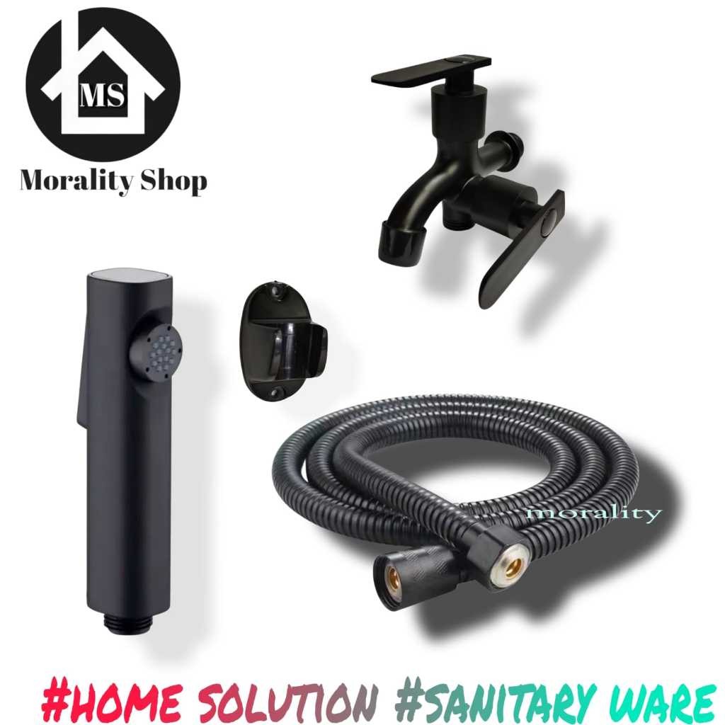 Jual paket jet shower closet toilet 7B dan kran cabang stainless black ...