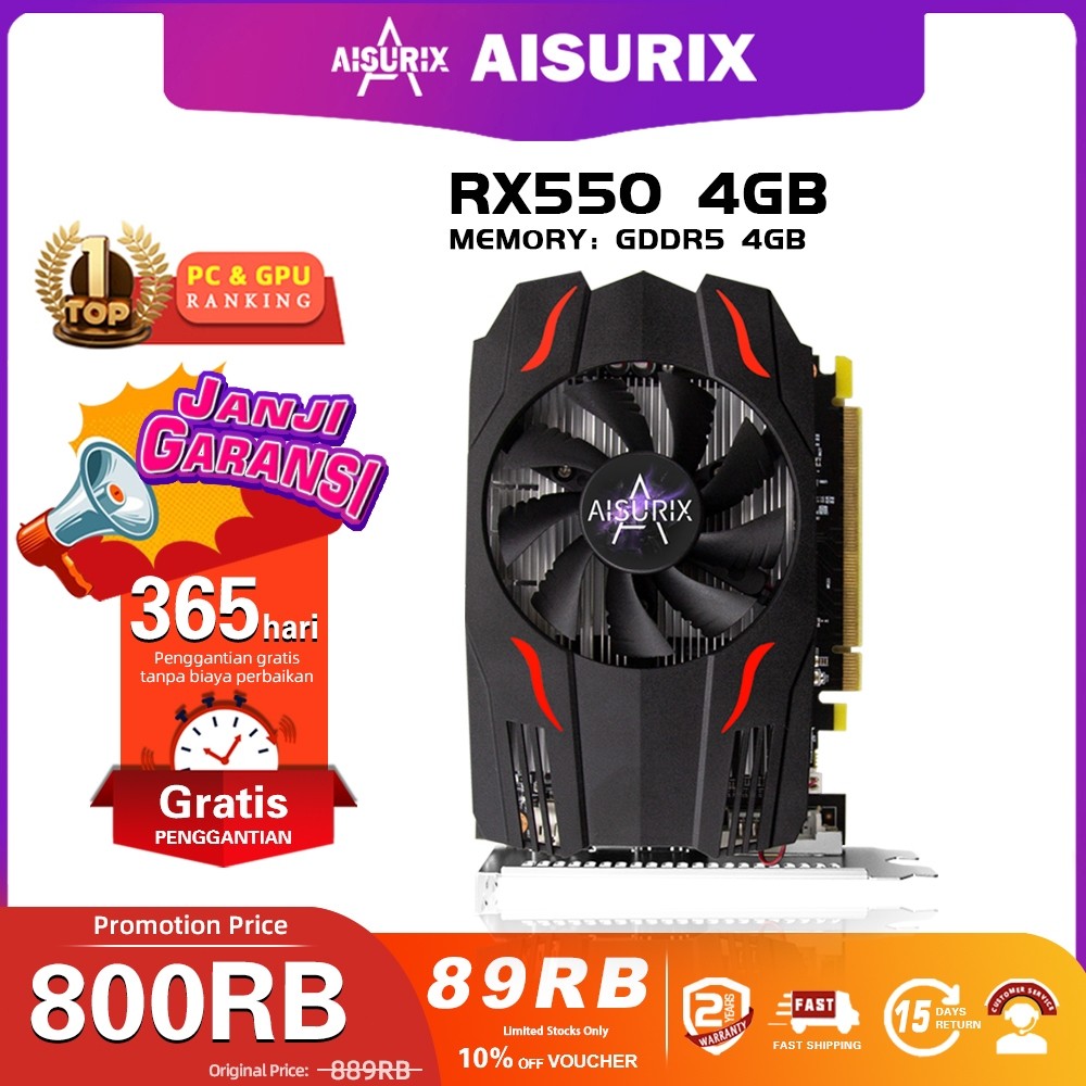 Jual NEW PRODUCT AISURIX AMD RX 550 4GB DDR5 128BIT GRAPHICS CARD DUAL ...
