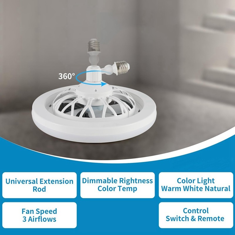 Jual Multi Directional Light Socket Fan With Remote 10In, Screw-In ...