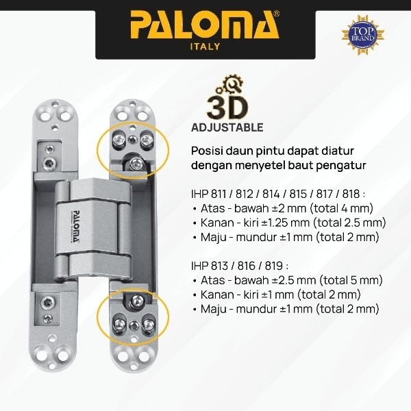 Jual PALOMA Engsel Tanam Invisible Concealed Hinge Pintu Jendela IHP 81 ...