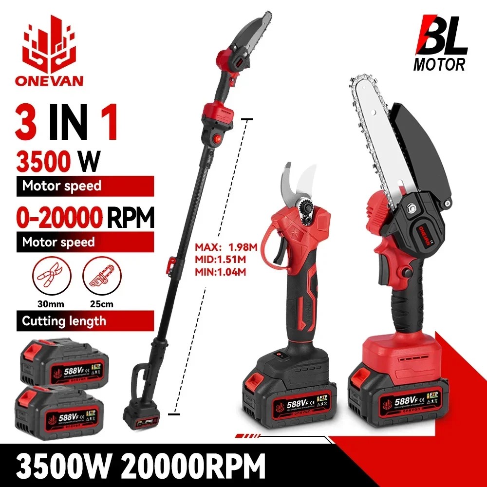 Jual ONEVAN Brushless Electric Chainsaw Telescoping Pole 3 in 1 High ...