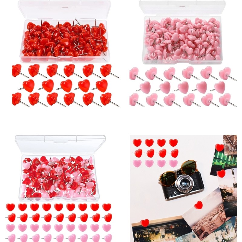 Jual 100 Pcs/Box Heart Push Pins Map Tacks Decorative Pushpins Poster ...