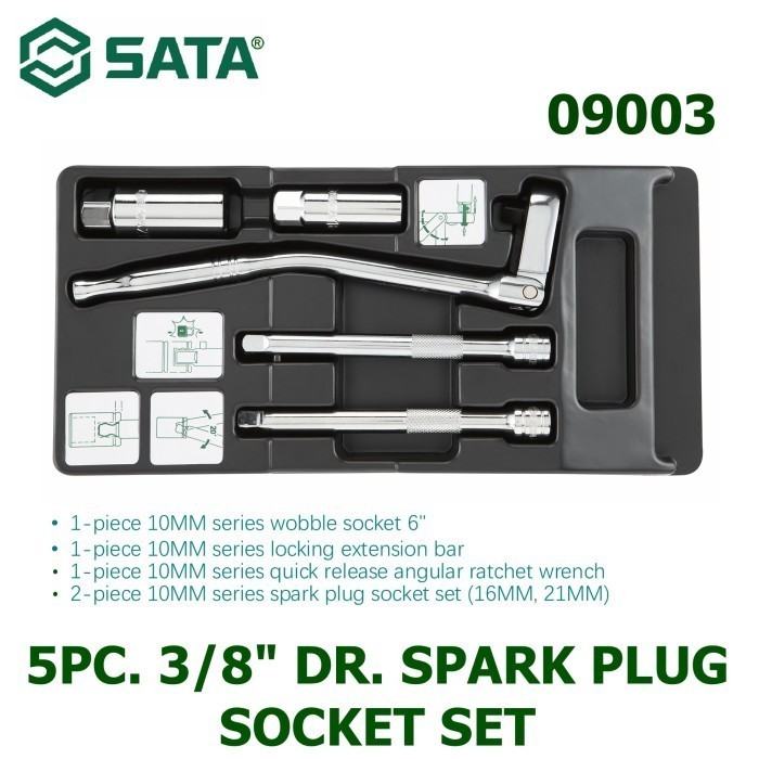 Jual SATA 09003 Kunci Shock Sok Busi 5 Pcs 3/8 Inch Dr Spark Plug ...
