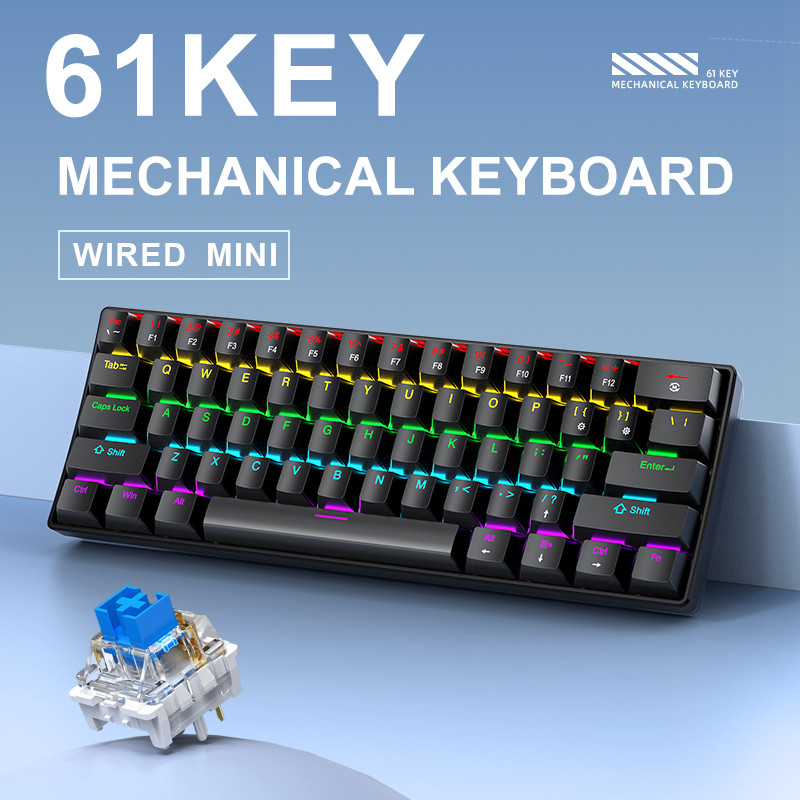 Jual K61 60% Mechanical Keyboard Wired Rgb, 61 Keys Mini Gaming ...